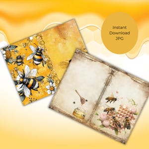 Printable Bee Theme Junk Journal Kit, 27 Pages, Book Cover, Papers ...