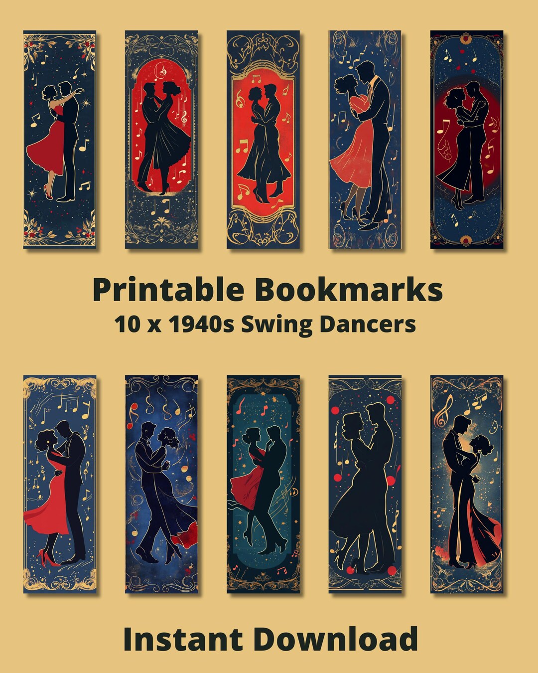 Printable 10 X 1940s Swing Dancers Bookmarks, Instant Download PDF - Etsy