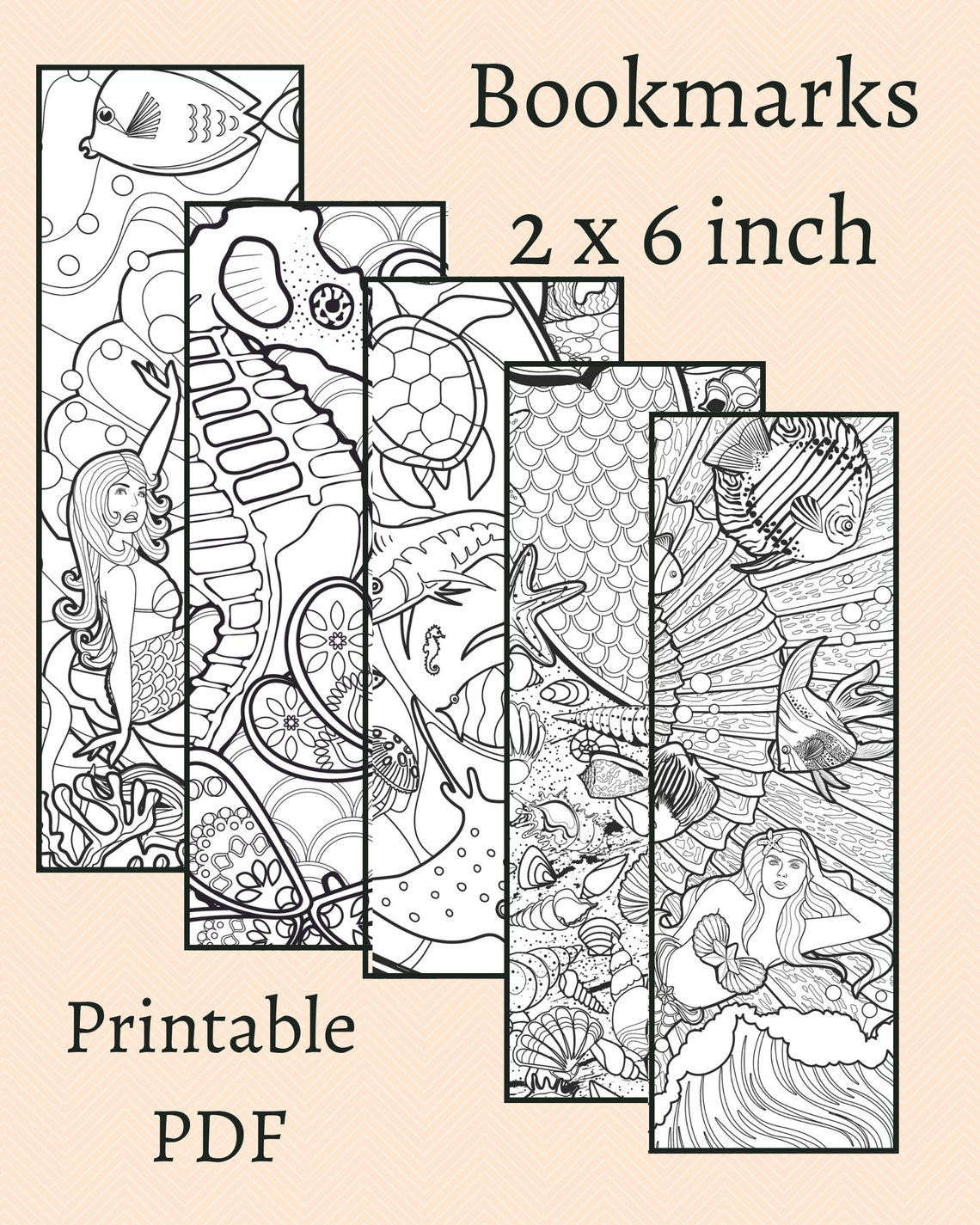 Printable 10 X Ocean Coloring Themed Bookmarks Set 2 Mermaids - Etsy