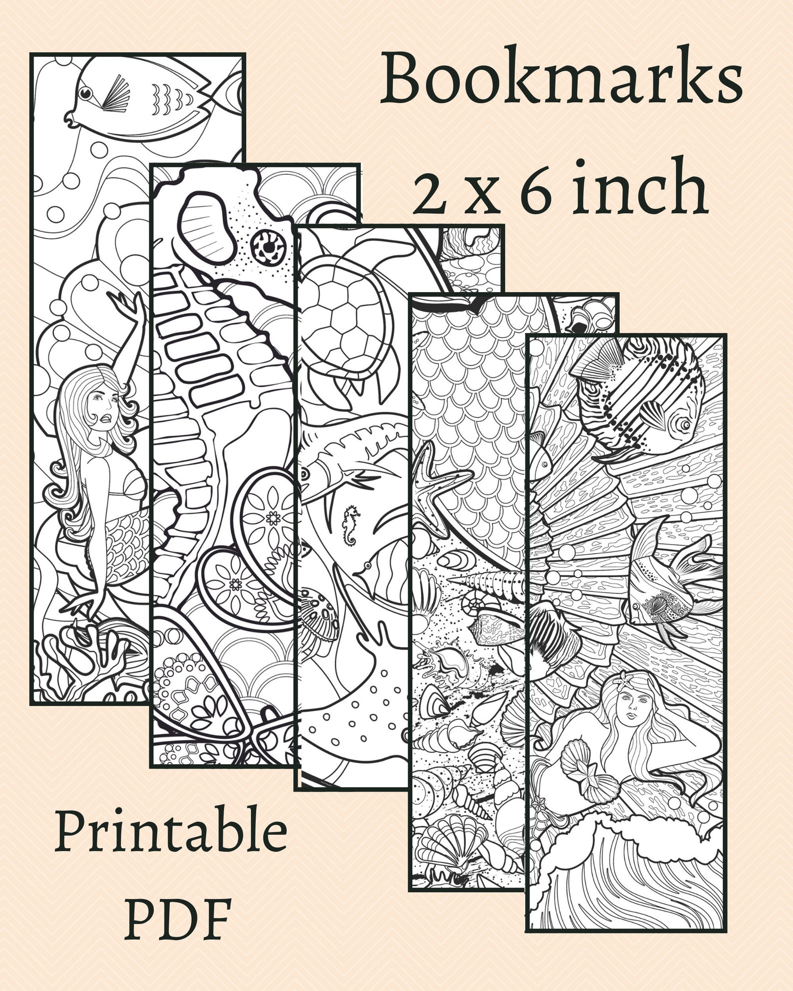 Printable 10 X Ocean Coloring Themed Bookmarks Set 2, Mermaids and ...