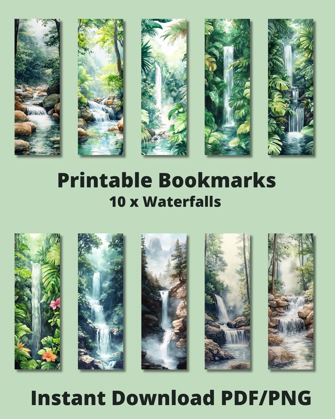 Printable 10 X Waterfall Bookmarks, Instant Download PDF/JPG - Etsy