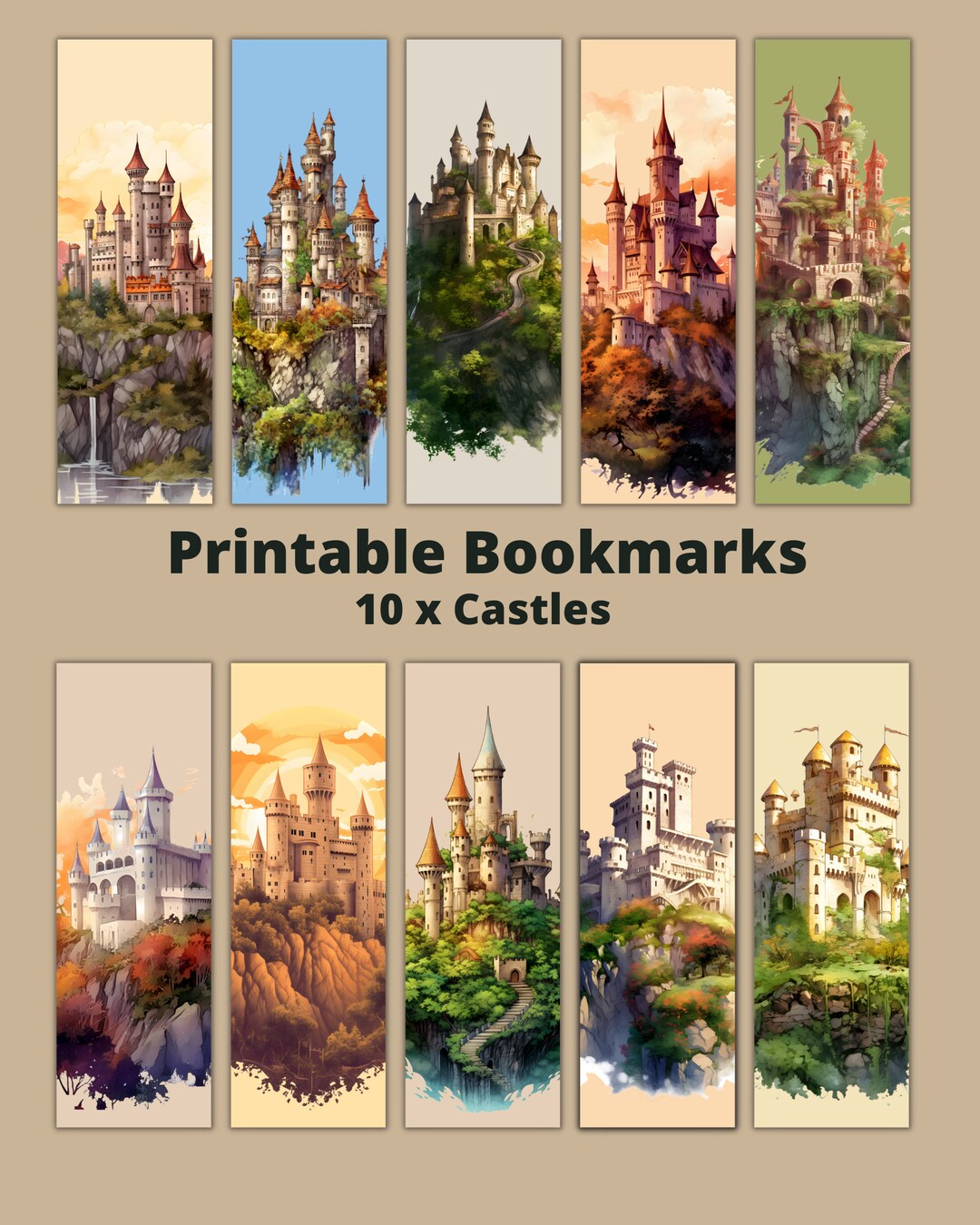 Printable 10 X Castle Bookmarks, Instant Download PDF - Etsy