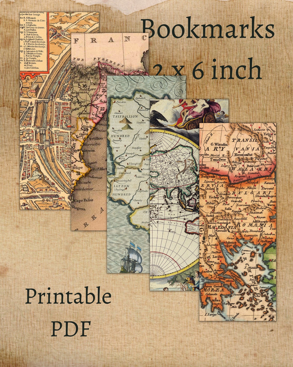 Printable 10 X Vintage Maps Bookmarks, Instant Download PDF - Etsy