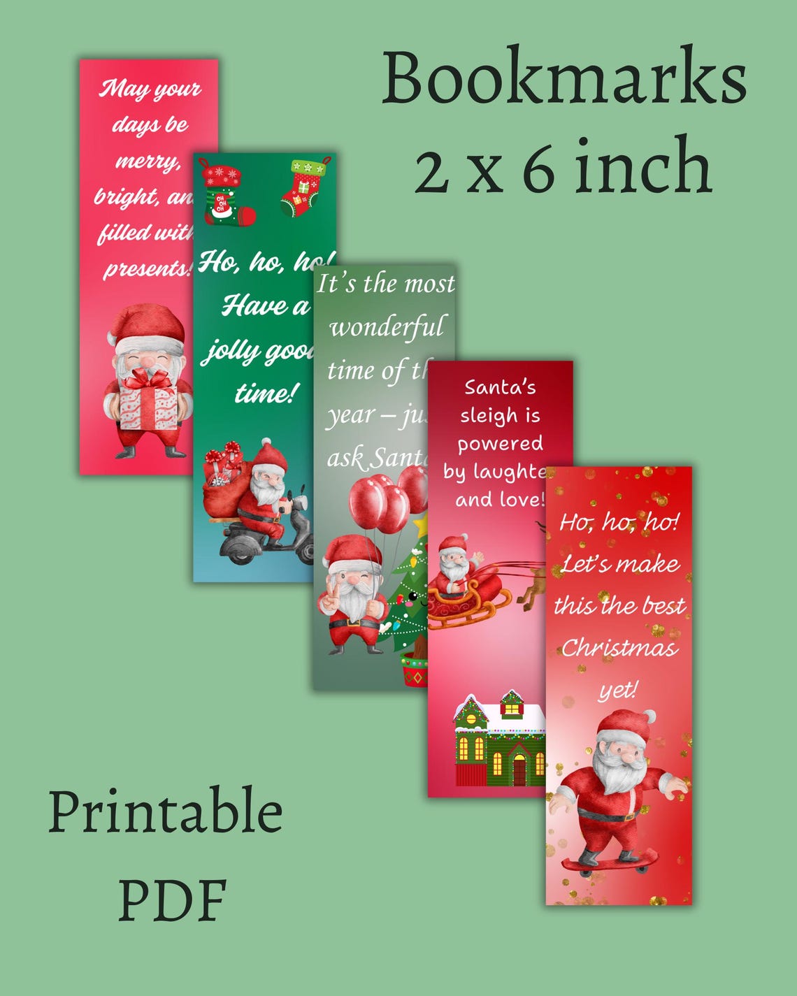 Printable 10 X Christmas Santa Bookmarks, Junk Journal Ephemera ...