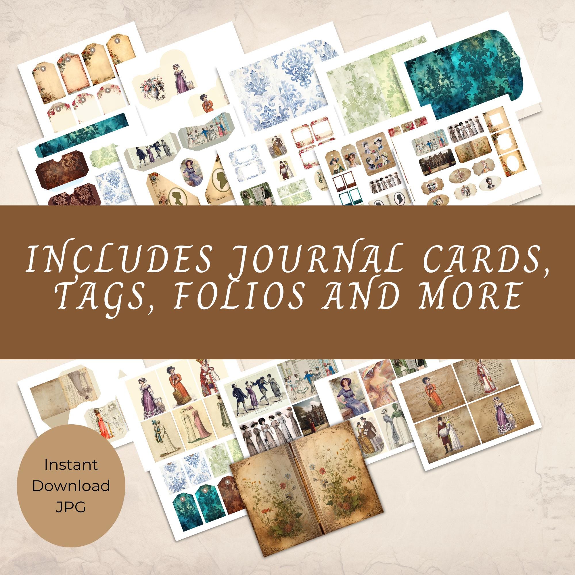 Printable Regency Theme Junk Journal Kit, 27 Pages, Book Cover, Papers ...