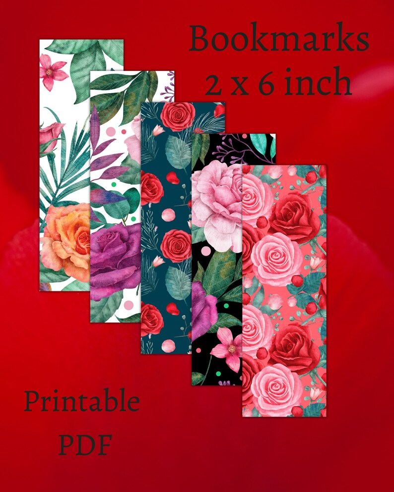 Printable 10 X Rose Pattern Theme Bookmarks, Instant Download PDF/PNG ...