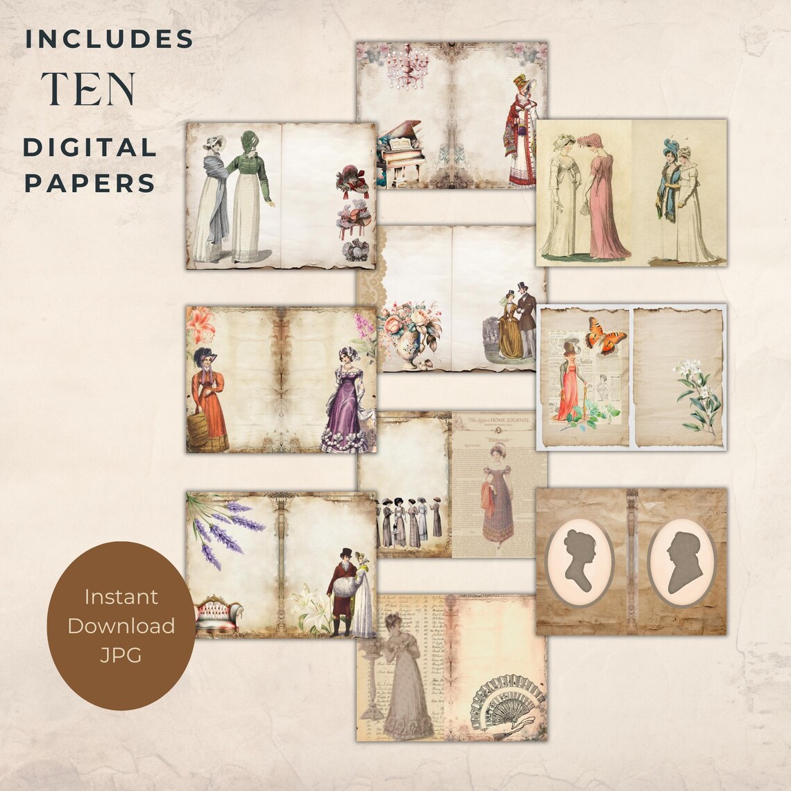 Printable Regency Theme Junk Journal Kit, 27 Pages, Book Cover, Papers ...