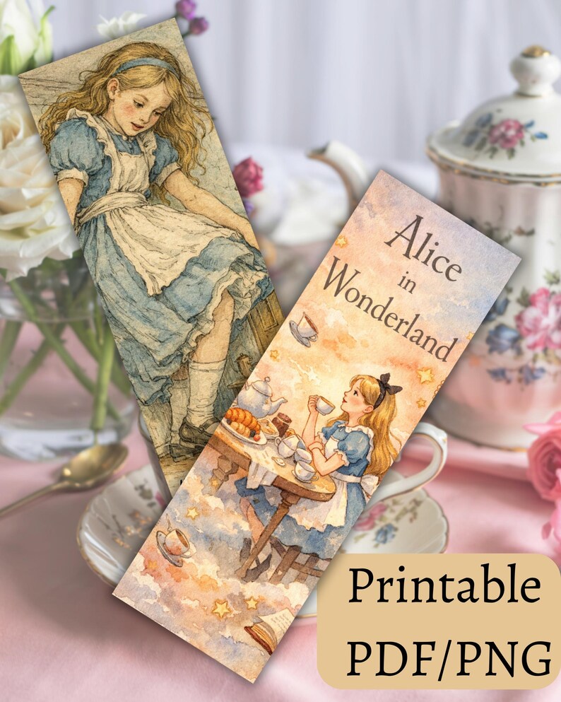 Printable 10 X "alice in Wonderland" Theme Bookmarks, Instant Download ...