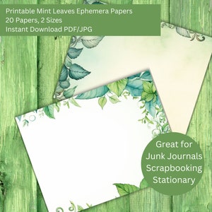 Printable Mint Leaves Paper Pack, 20 Scrapbook Junk Journal Background ...