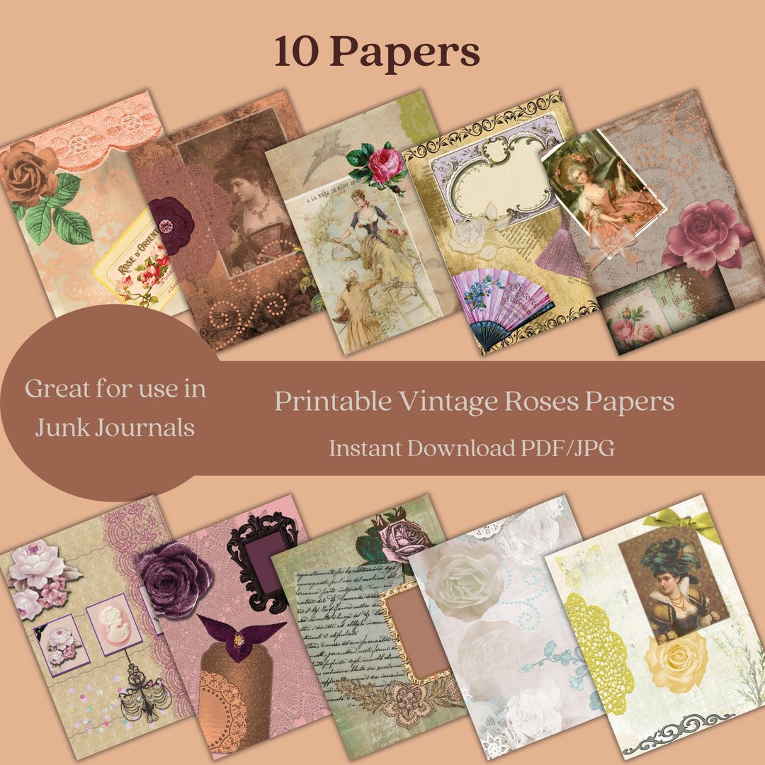 Printable Vintage Roses Theme Papers, 10 Pages for Junk Journals ...