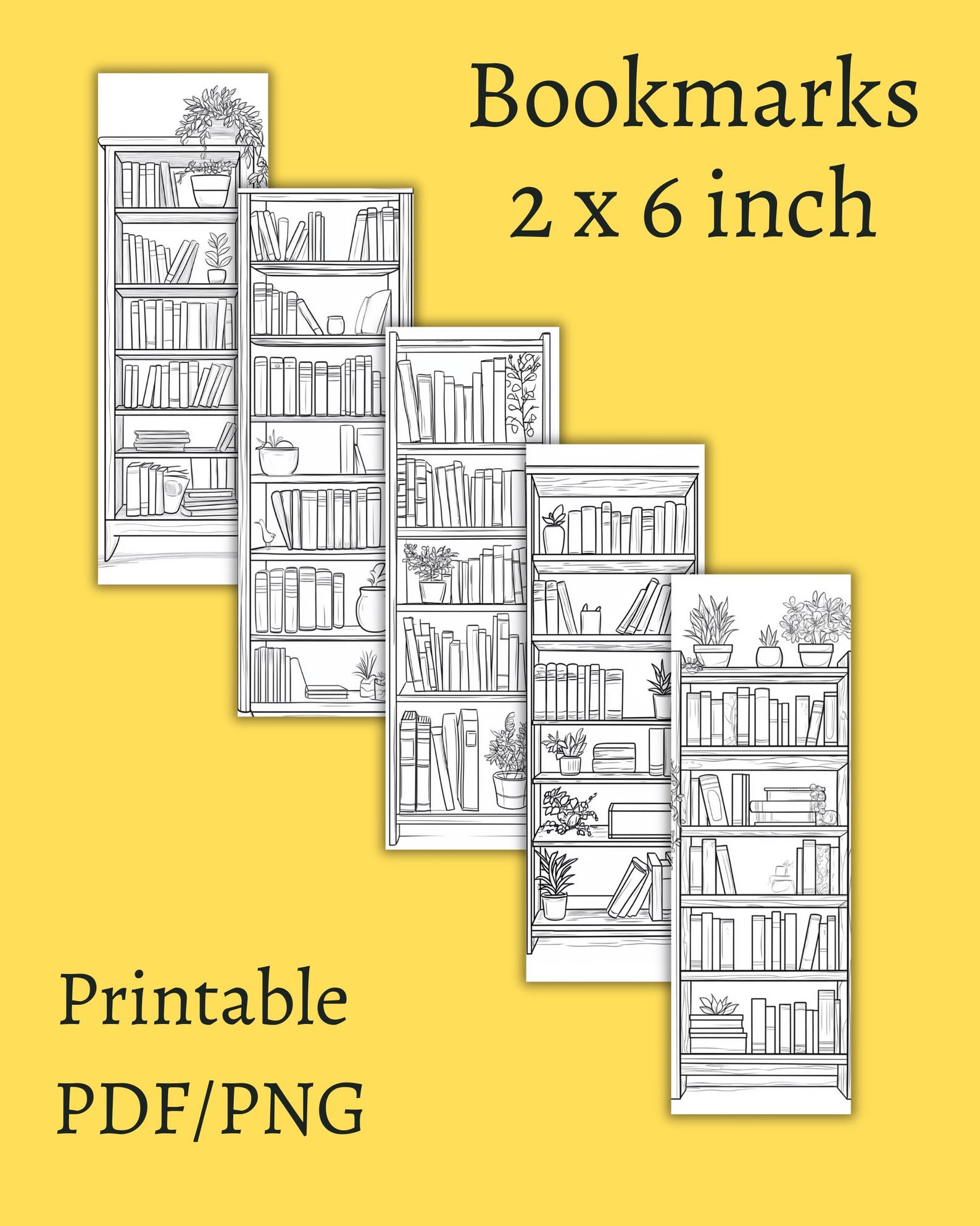Printable 10 X Bookcase Coloring Bookmarks, Instant Download PDF/PNG - Etsy