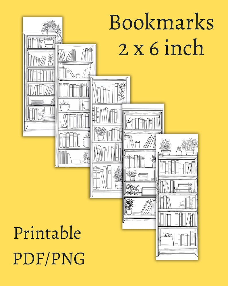 Printable 10 X Bookcase Coloring Bookmarks, Instant Download PDF/PNG - Etsy