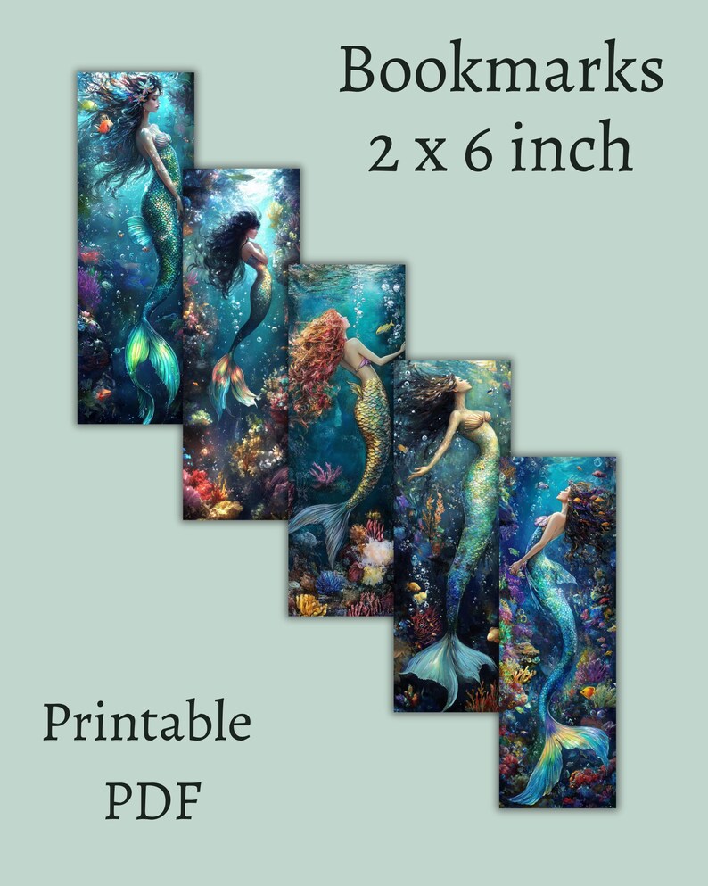 Printable 10 X Mermaids Bookmarks, Instant Download PDF/JPG - Etsy