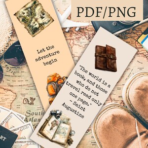 Printable 10 X Travel Themed Bookmarks, Junk Journal Ephemera, Instant ...