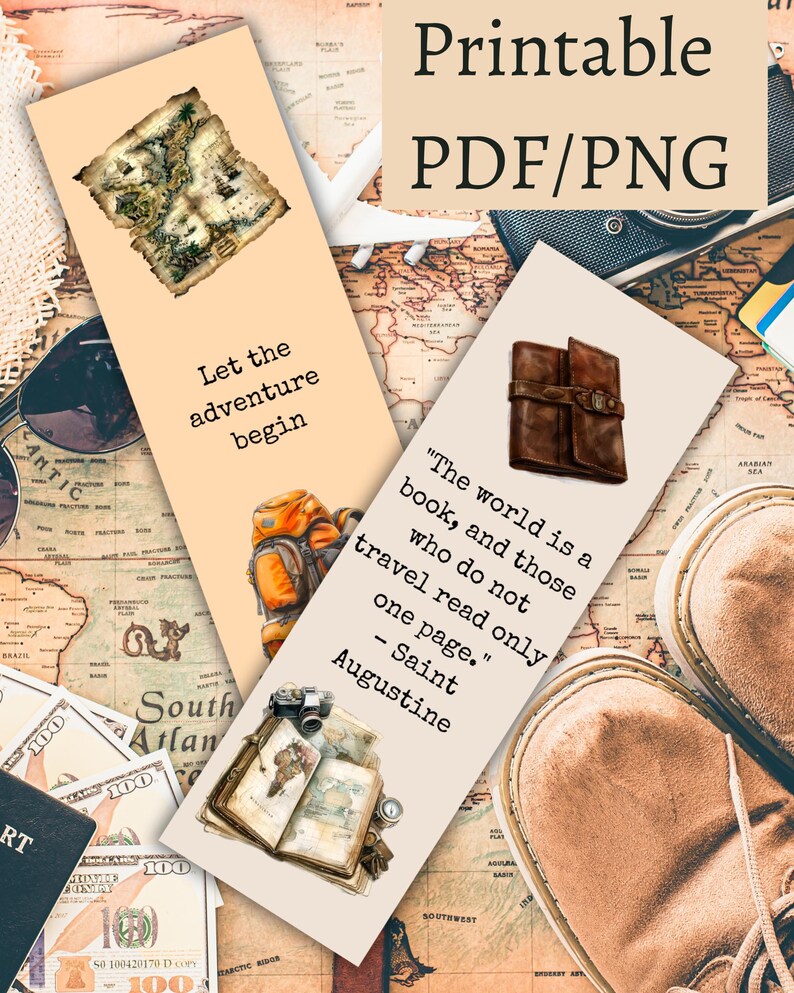 Printable 10 X Travel Themed Bookmarks, Junk Journal Ephemera, Instant ...