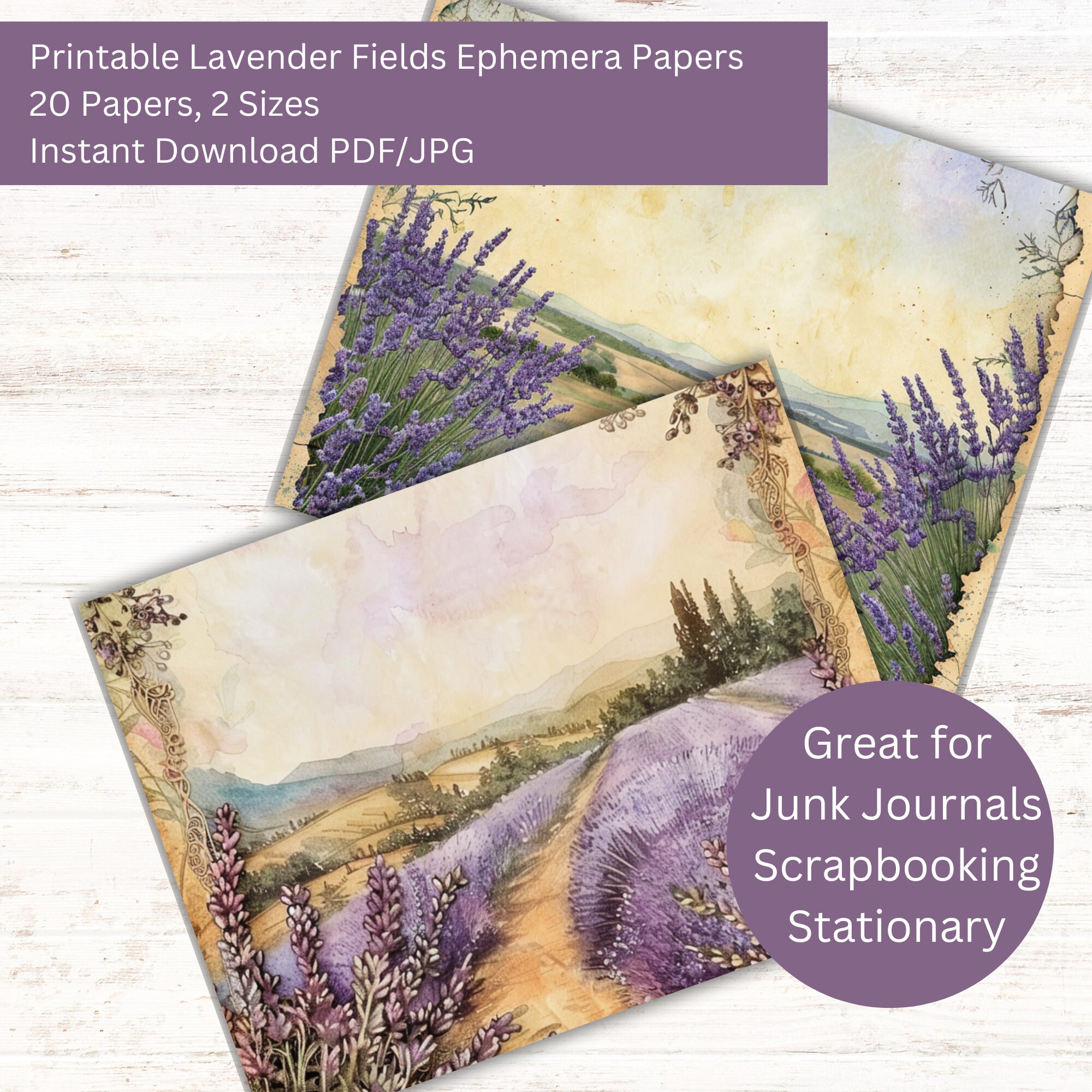 Printable Lavender Fields Paper Pack, 20 Scrapbook Junk Journal ...