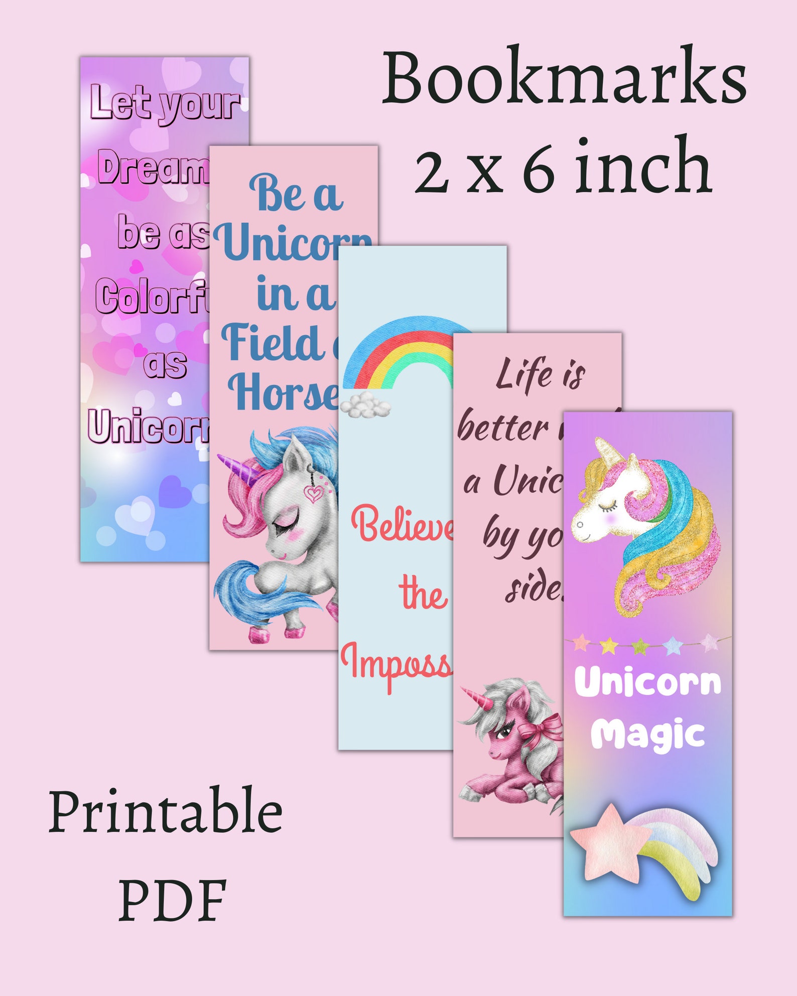 Printable 10 X Unicorn Themed Bookmarks, Instant Download PDF - Etsy