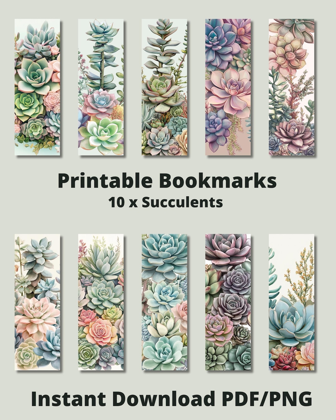 Printable 10 X Succulents Bookmarks, Instant Download PDF - Etsy