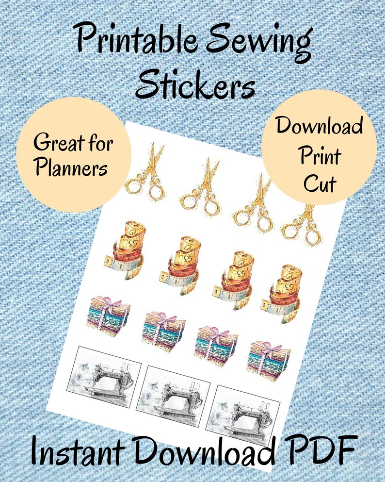 Printable Sewing Stickers Sheet, Ephemera Stickers, Digital Stickers ...