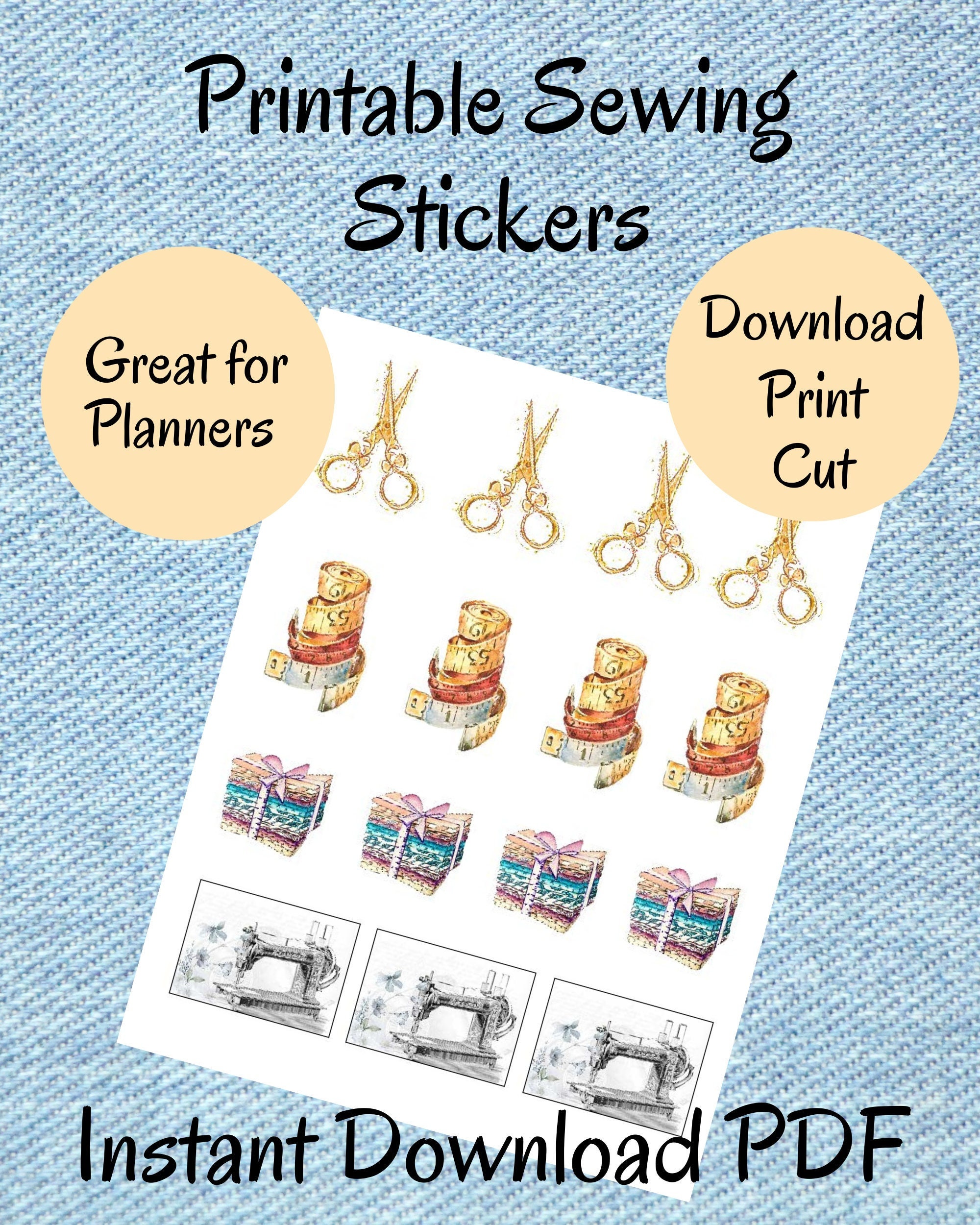 Printable Sewing Stickers Sheet, Ephemera Stickers, Digital Stickers ...