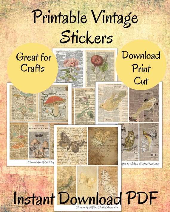 Printable Vintage Stickers Gift Stickers Craft Digital - Etsy