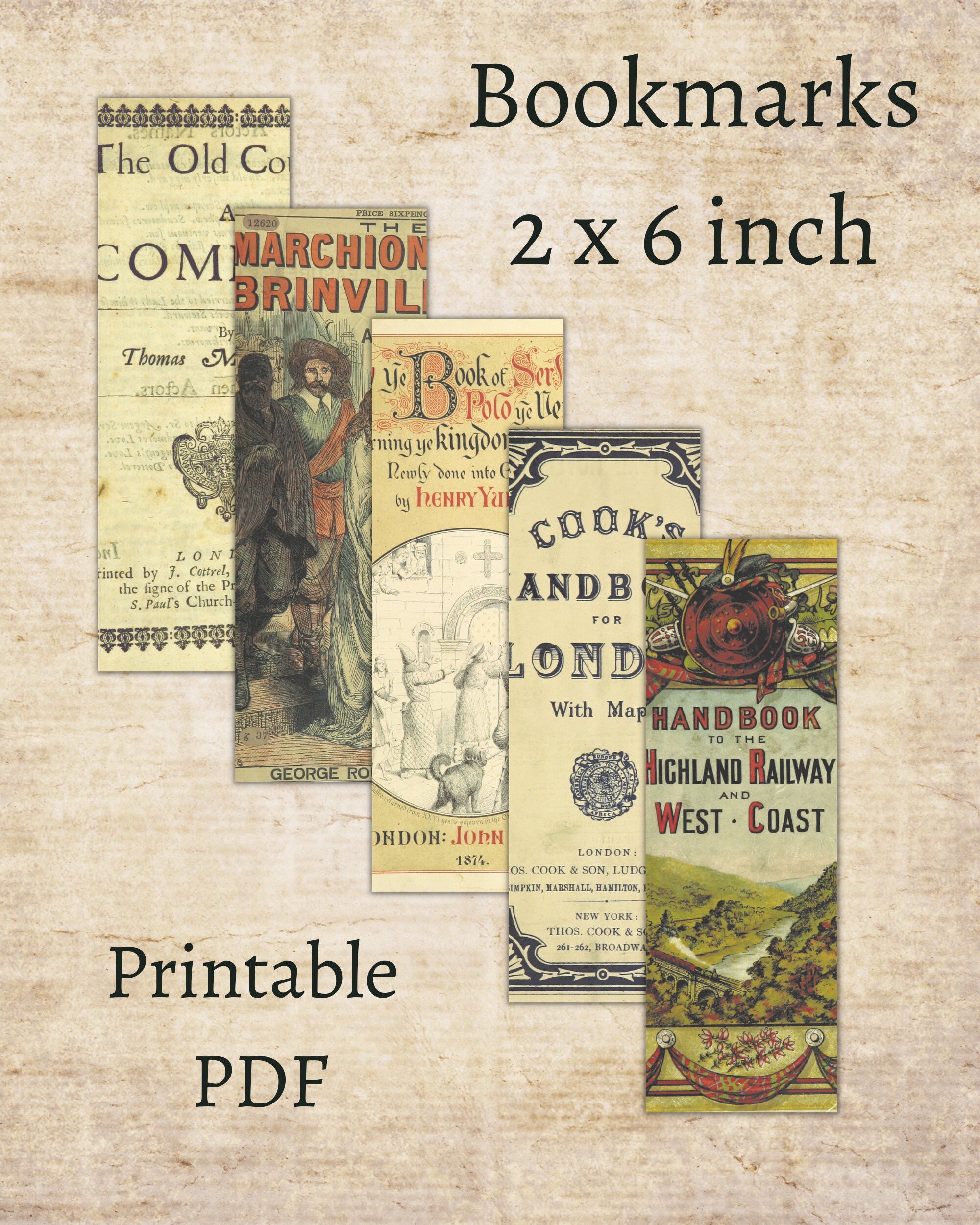 Printable 10 X Vintage Book Covers Bookmarks, Instant Download PDF - Etsy