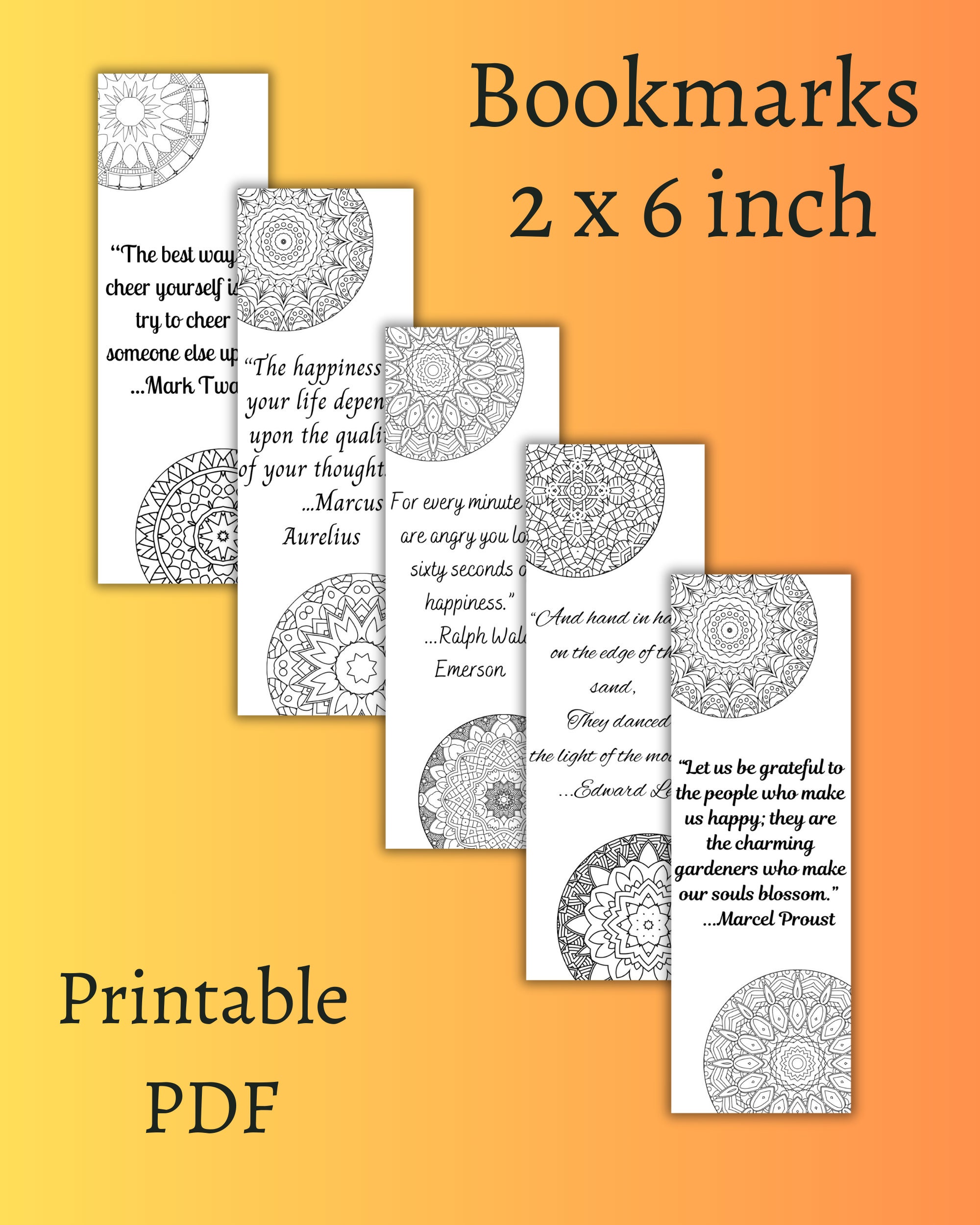 Printable 10 X Happiness Quotes Coloring Bookmarks, Instant Download ...