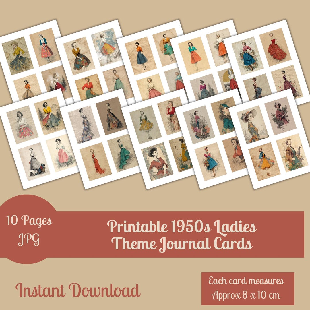 Printable 1950s Ladies Theme Journal Cards, Junk Journal Paper Craft ...