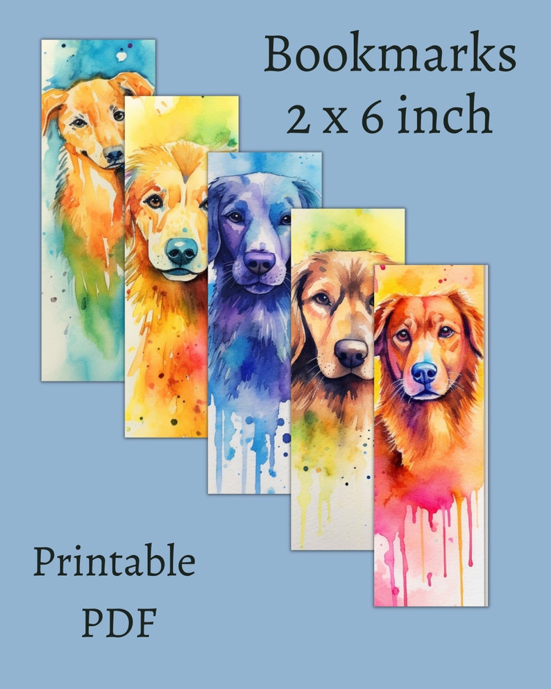 Printable 10 X Watercolor Dog Themed Bookmarks, Instant Download PDF ...