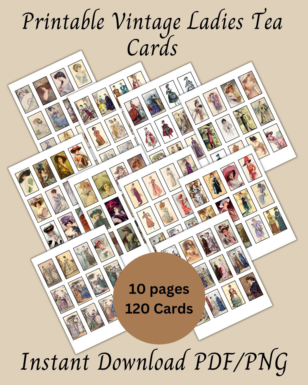 Printable Vintage Ladies Tea Cards, Junk Journal Paper Craft ...