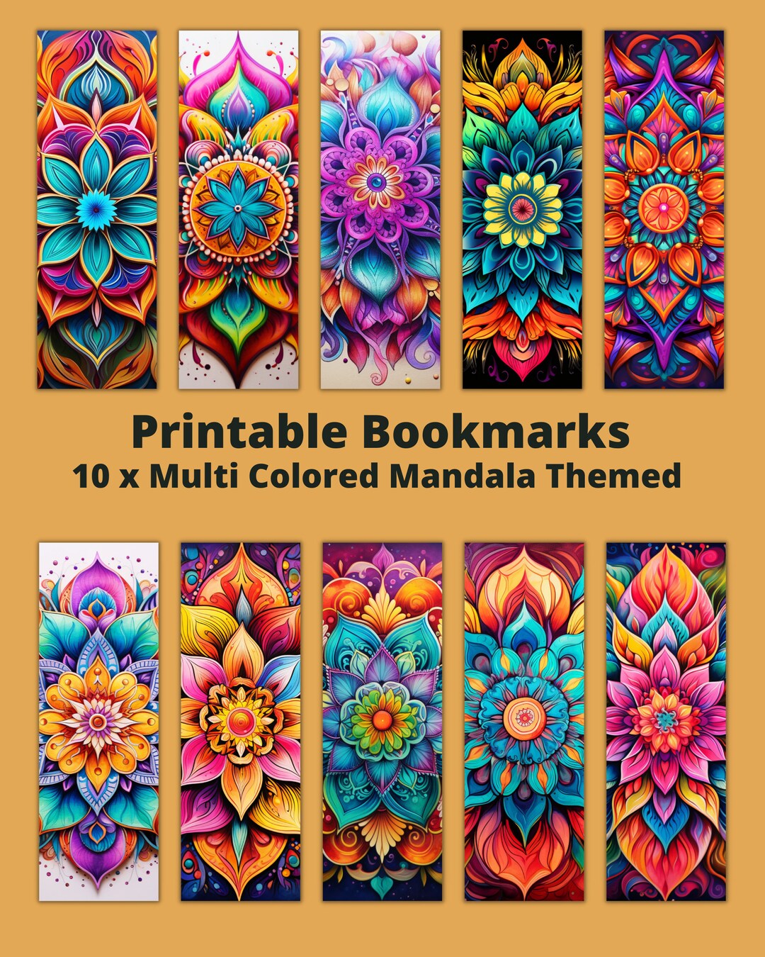 Printable 10 X Multi Colored Mandala Bookmarks, Instant Download PDF - Etsy