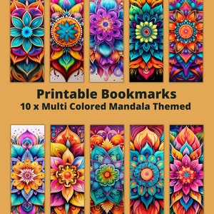 Printable 10 X Multi Colored Mandala Bookmarks, Instant Download PDF - Etsy