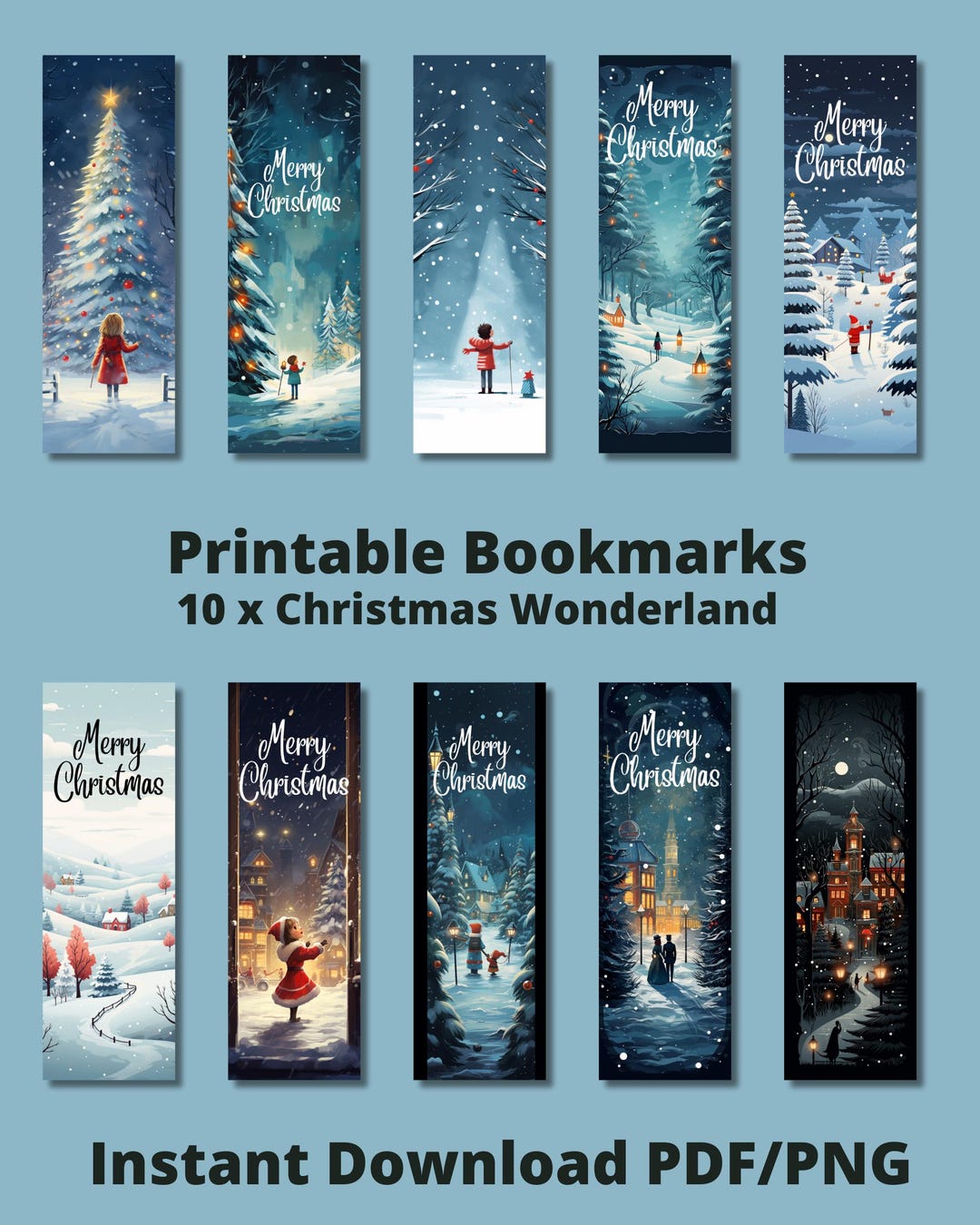 Printable 10 X Christmas Wonderland Bookmarks, Instant Download PDF/PNG ...