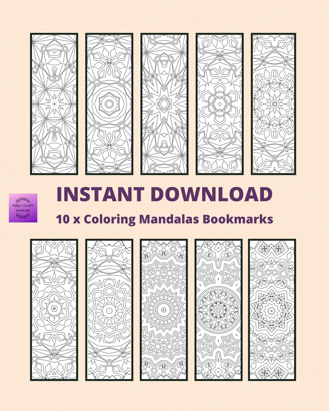 Printable 10 X Mandala Coloring Bookmarks, Instant Download PDF - Etsy