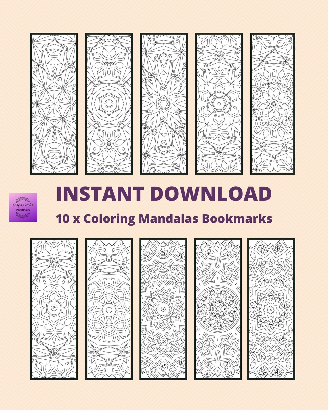Printable 10 X Mandala Coloring Bookmarks, Instant Download PDF/PNG - Etsy