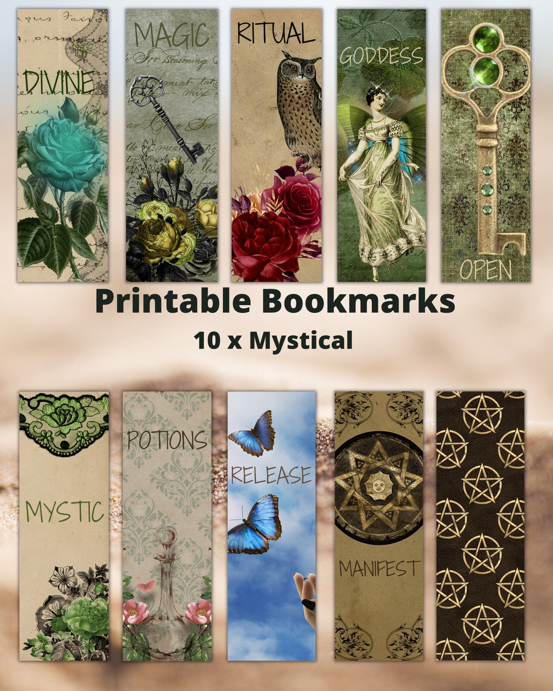 Printable 10 X Mystical Bookmarks, Instant Download PDF - Etsy