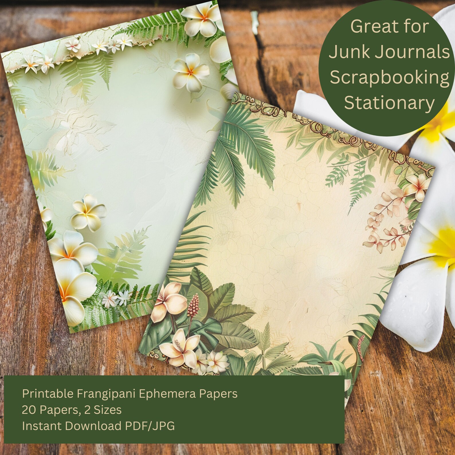 Printable Frangipani Paper Pack, 20 Scrapbook Junk Journal Background ...