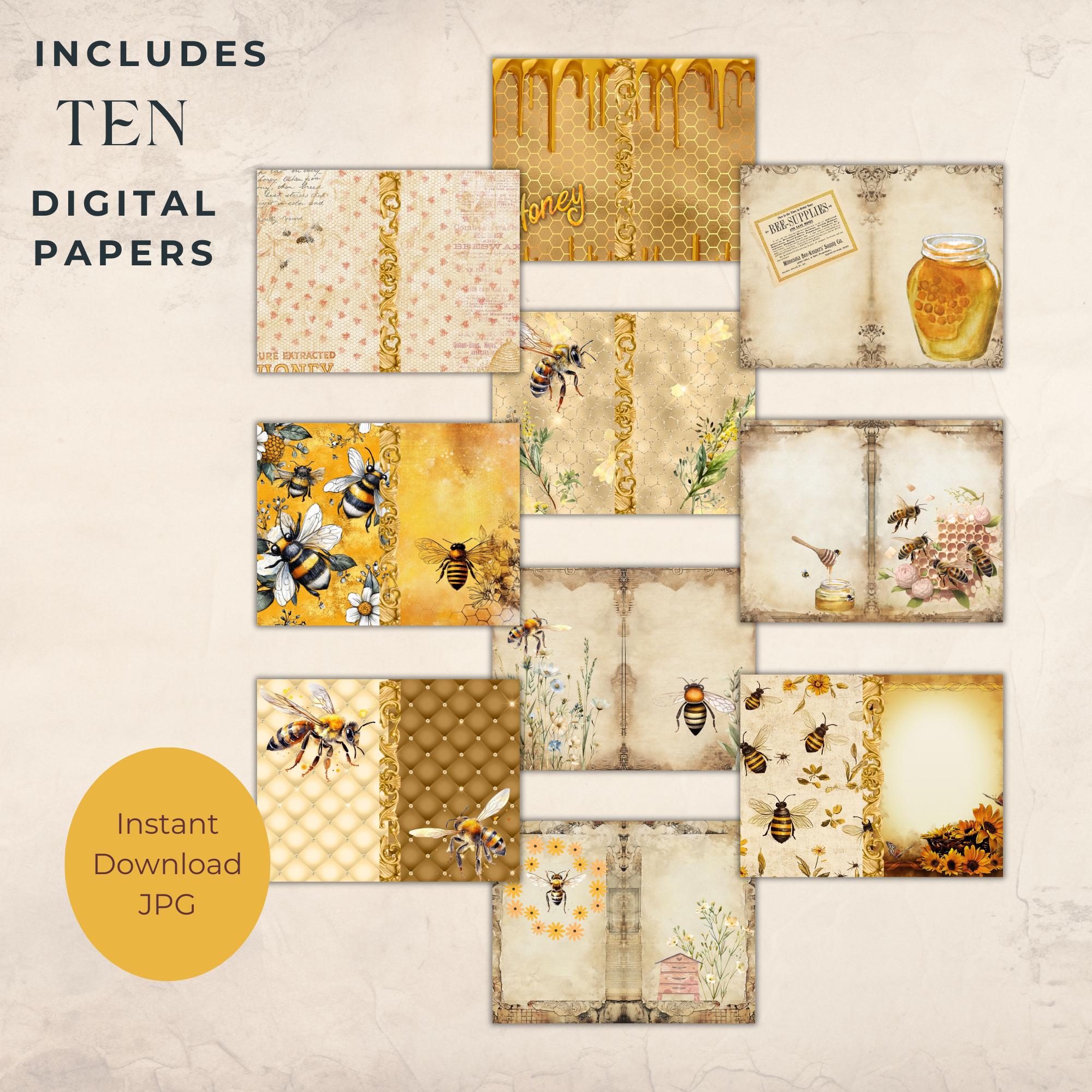 Printable Bee Theme Junk Journal Kit, 27 Pages, Book Cover, Papers ...
