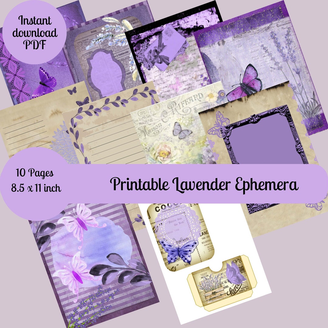 Printable Lavender Themed Pages, Junk Journal Ephemera, Scrapbook Pages ...