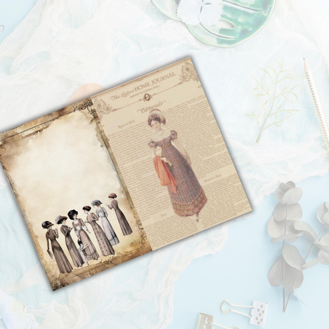 Printable Regency Theme Junk Journal Kit, 27 Pages, Book Cover, Papers ...