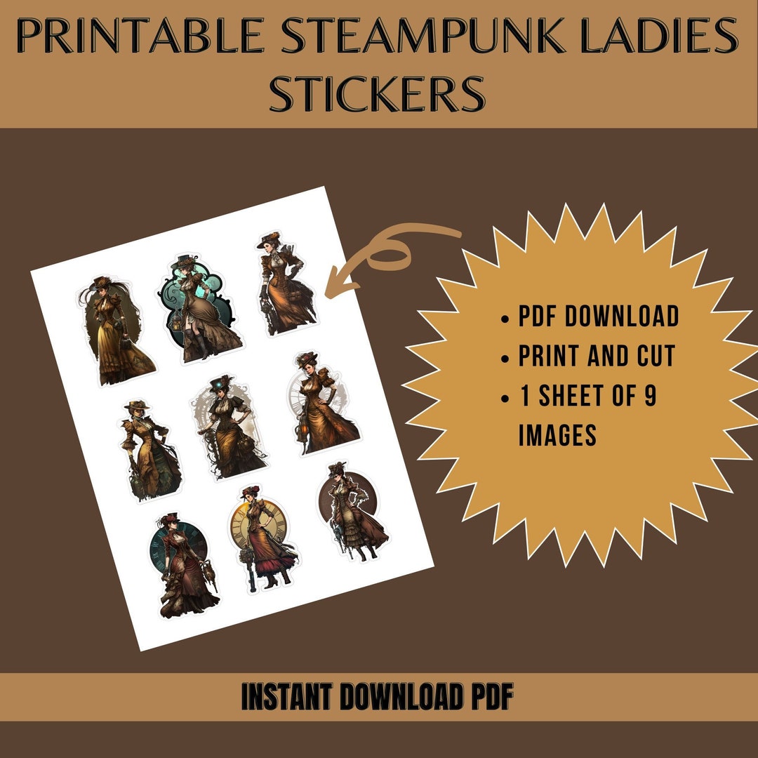 Printable Steampunk Ladies Sticker Sheet, Digital Stickers, Instant ...