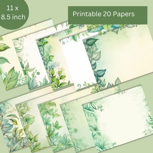 Printable Mint Leaves Paper Pack, 20 Scrapbook Junk Journal Background ...