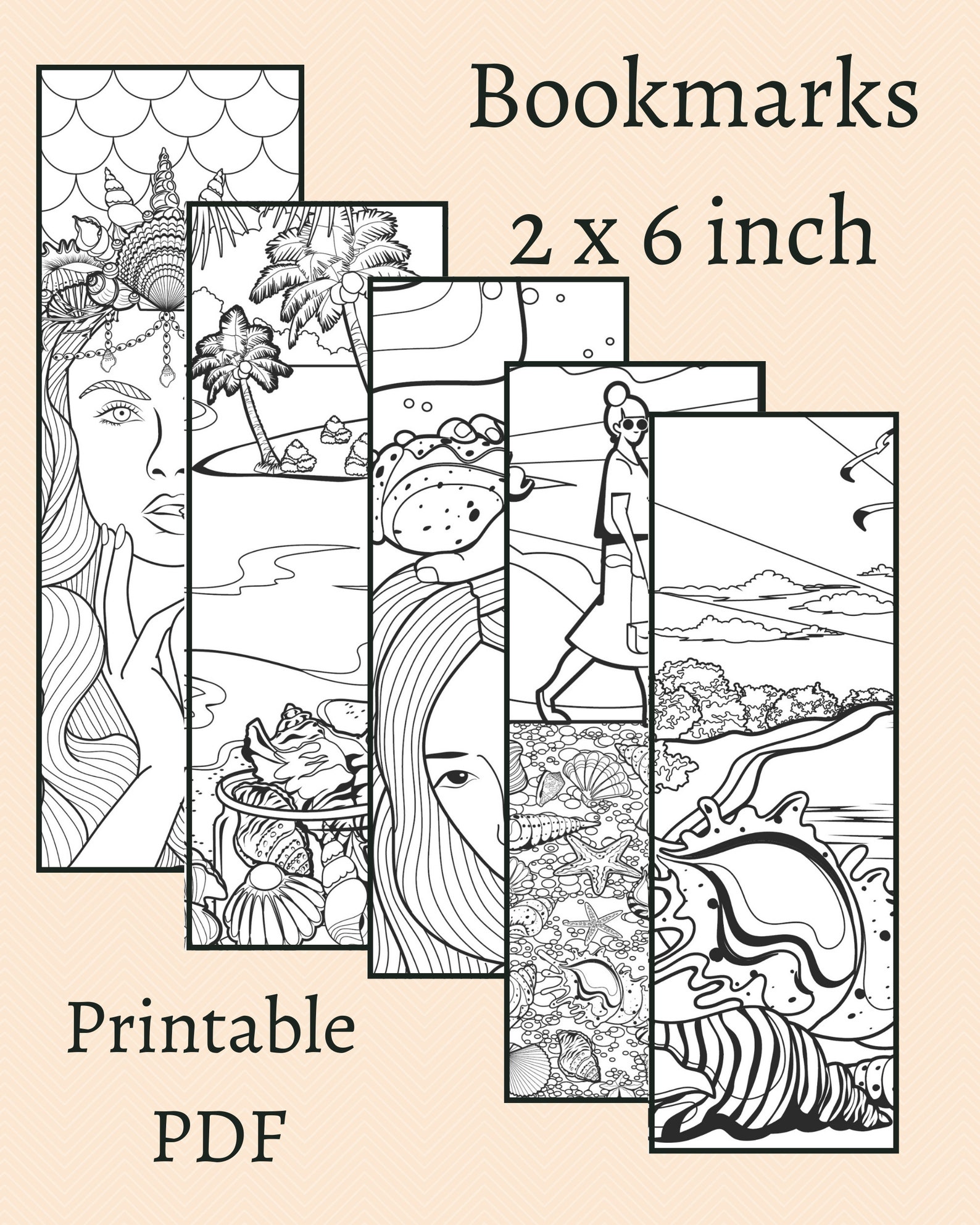 Printable 10 X Ocean Coloring Themed Bookmarks, Mermaids and Shells ...