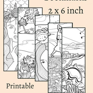 Printable 10 X Ocean Coloring Themed Bookmarks, Mermaids and Shells ...
