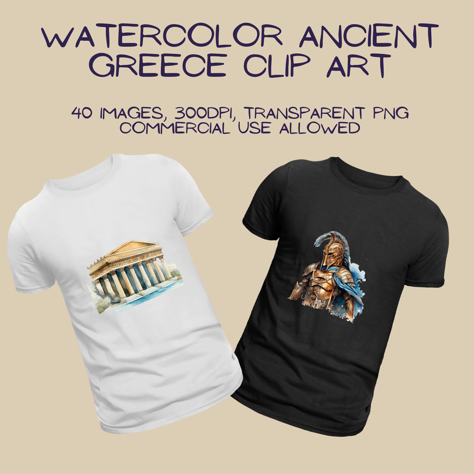 Watercolor Ancient Greece Clip Art, 40 Transparent Png Images, 300 Dpi ...