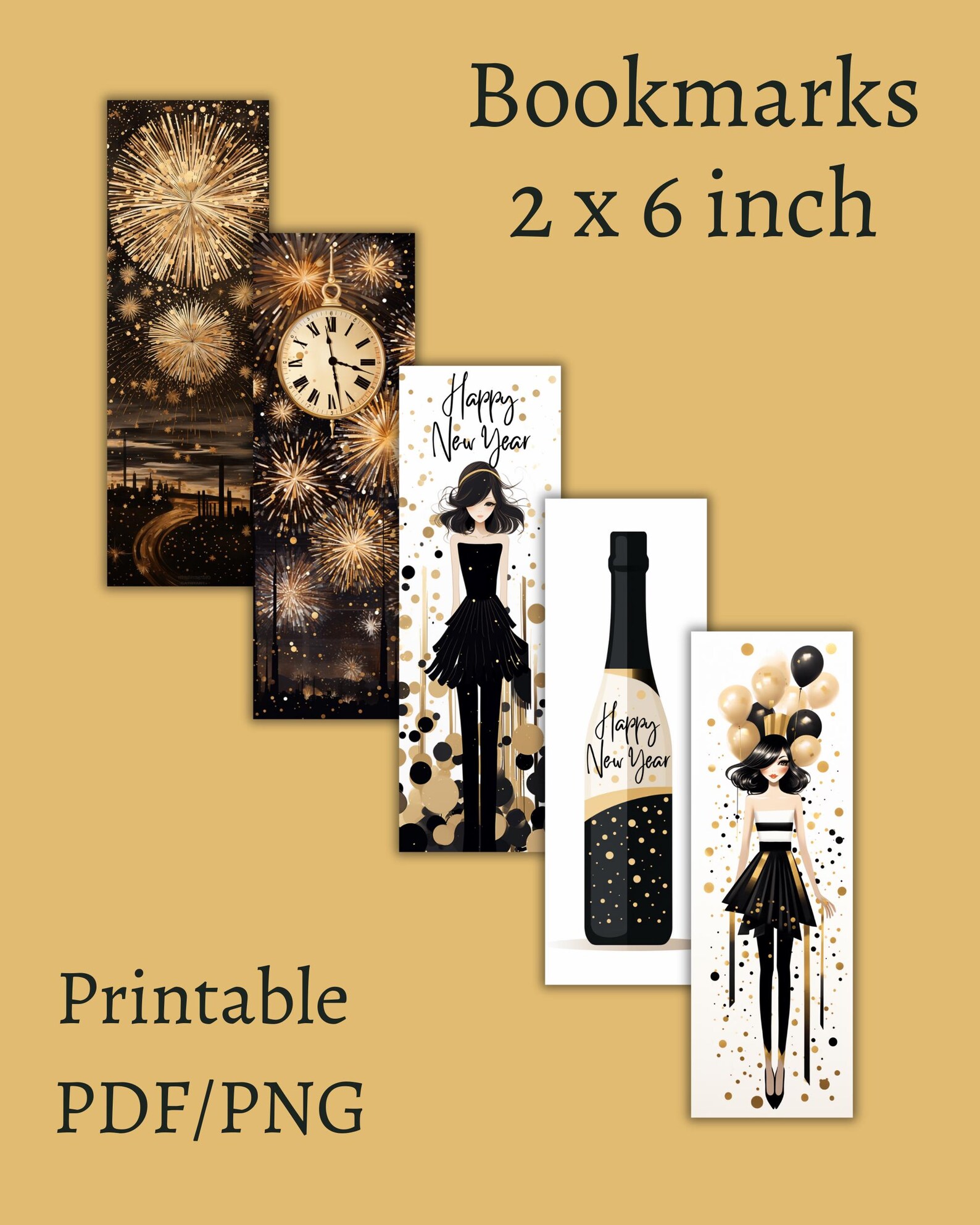 Printable 10 X Happy New Year Bookmarks, Instant Download PDF/PNG - Etsy