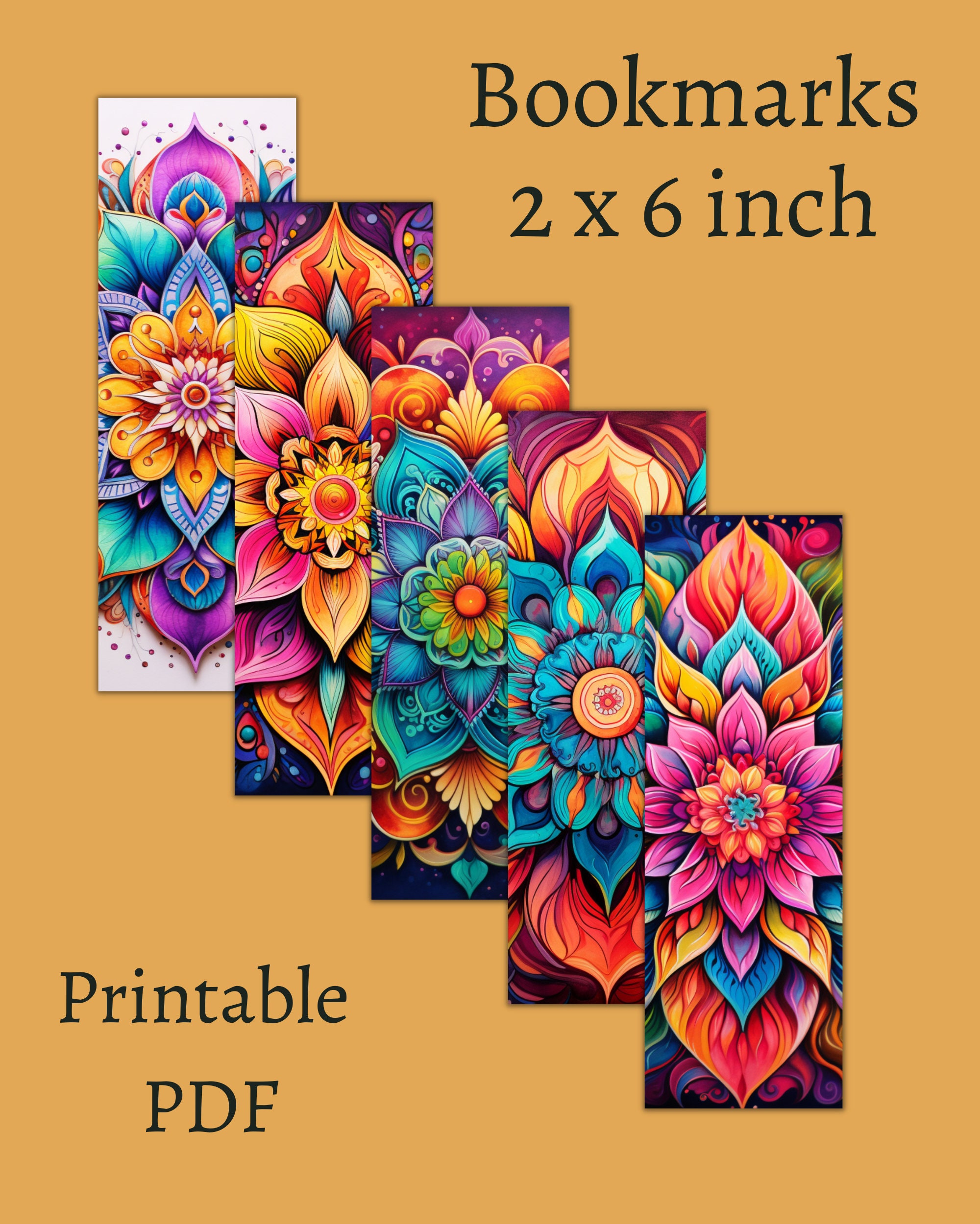 Printable 10 X Multi Colored Mandala Bookmarks, Instant Download PDF - Etsy