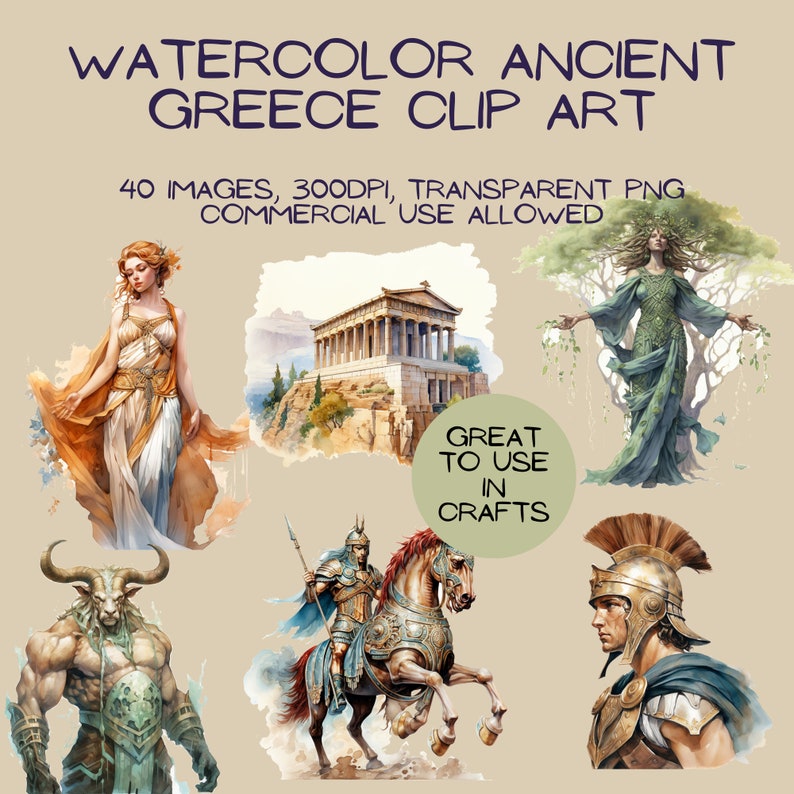 Watercolor Ancient Greece Clip Art, 40 Transparent Png Images, 300 Dpi ...