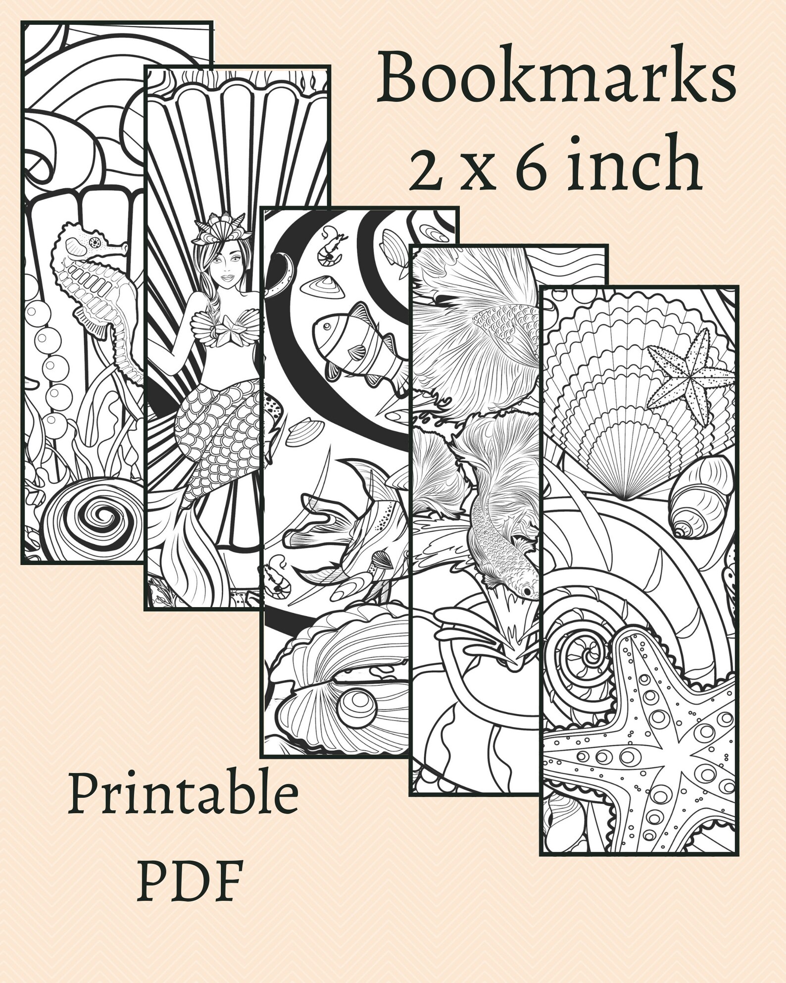 Printable 10 X Ocean Coloring Themed Bookmarks Set 2, Mermaids and ...