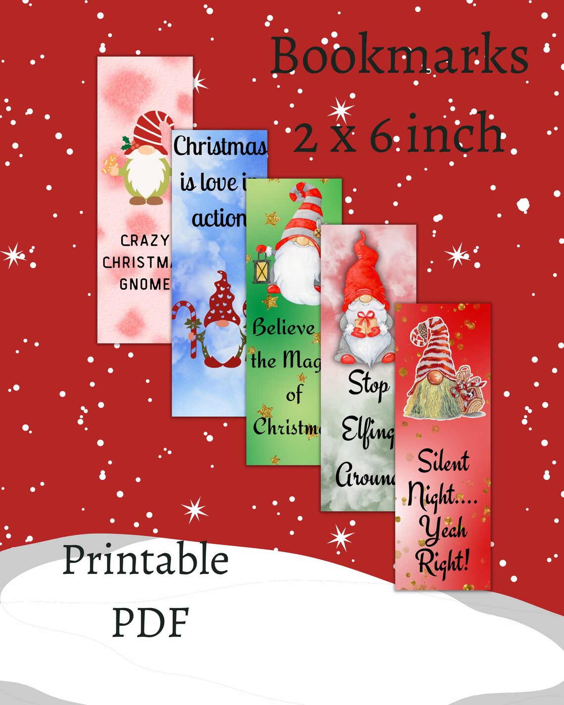 Printable 10 X Christmas Gnomes Bookmarks, Instant Download PDF - Etsy